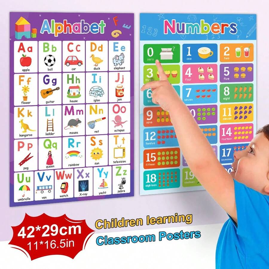 2 Pc Education Poster Learning Wall Chart Set, English 26 Letter ...