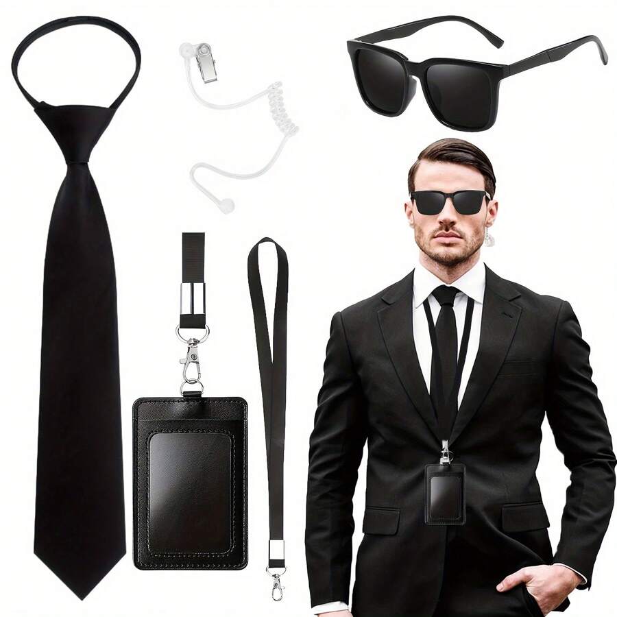 Secret Agent Costume Accessory Set - 4-Piece Black Fashion Dress Up Set ...
