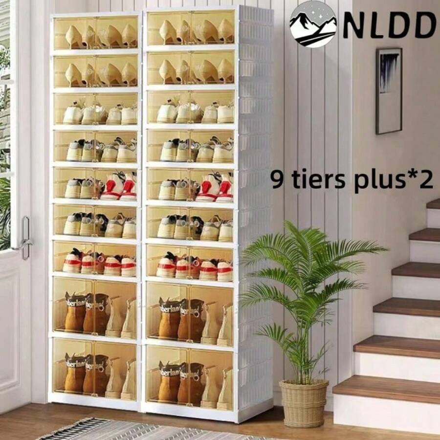 TRANSOCE Expandable 9-Tier Shoe Rack With Clear Doors And Wheels ...