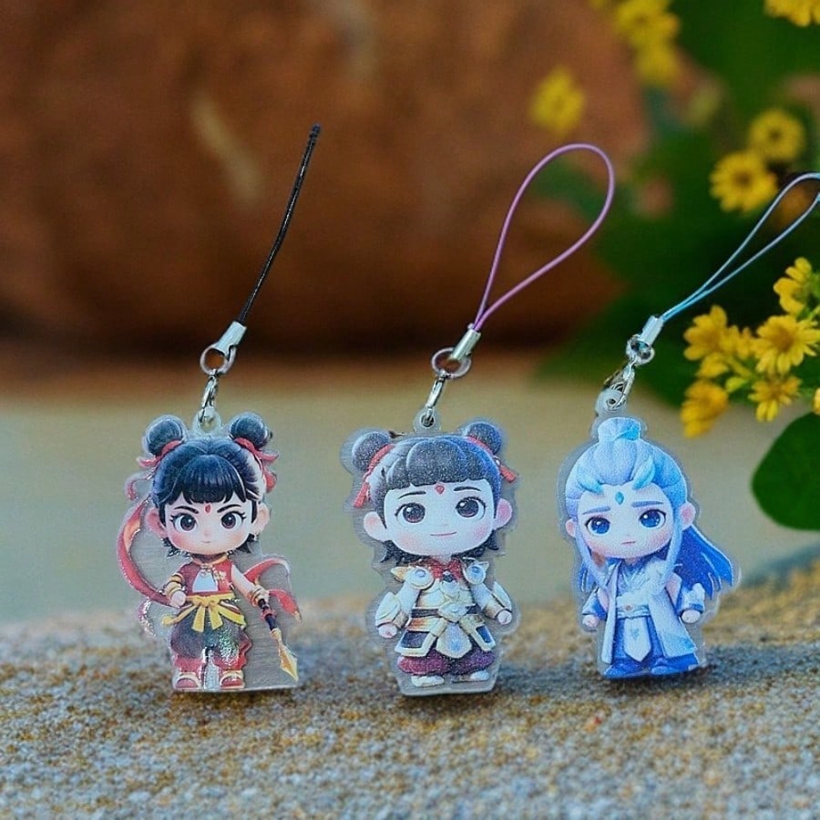 Nezha 2 Cartoon Character Lotus Cake CP Keychain, Cute Anime High ...