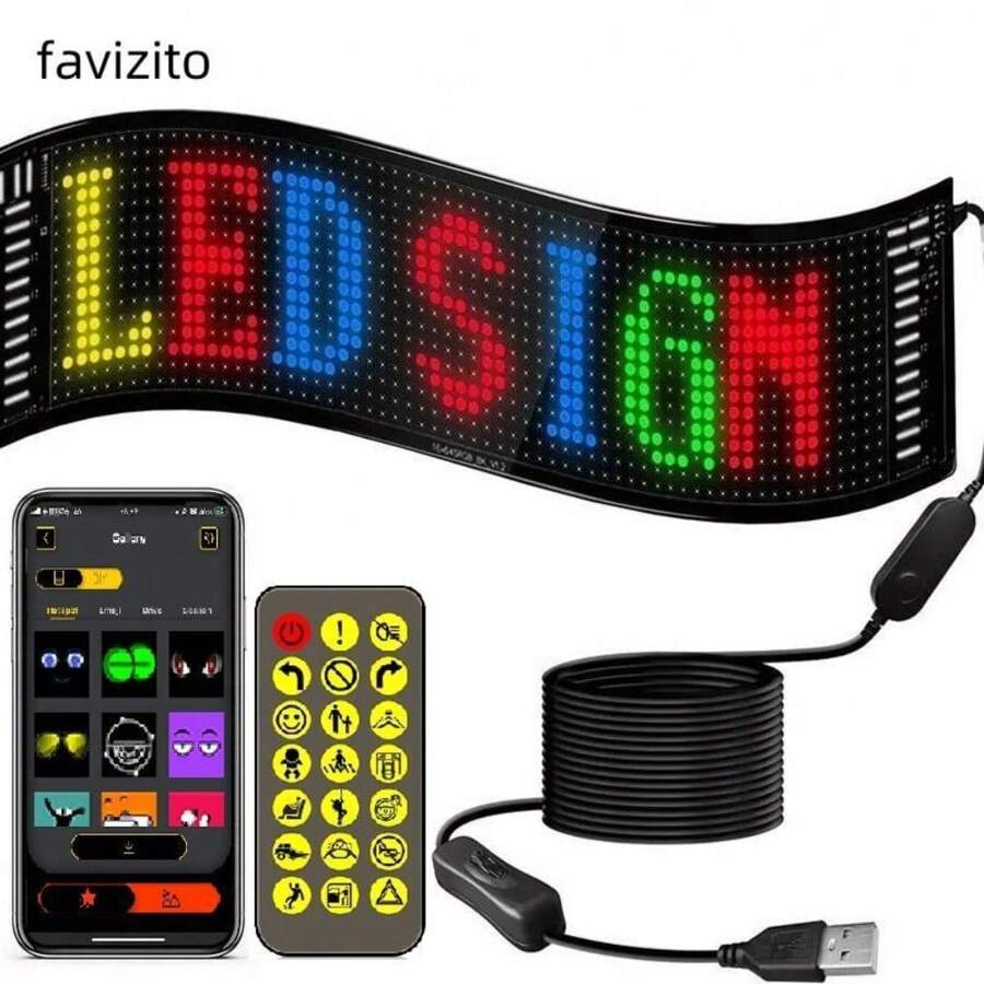 Favizito Scrolling LED Sign, Programmable Flexible LED Digital Display ...