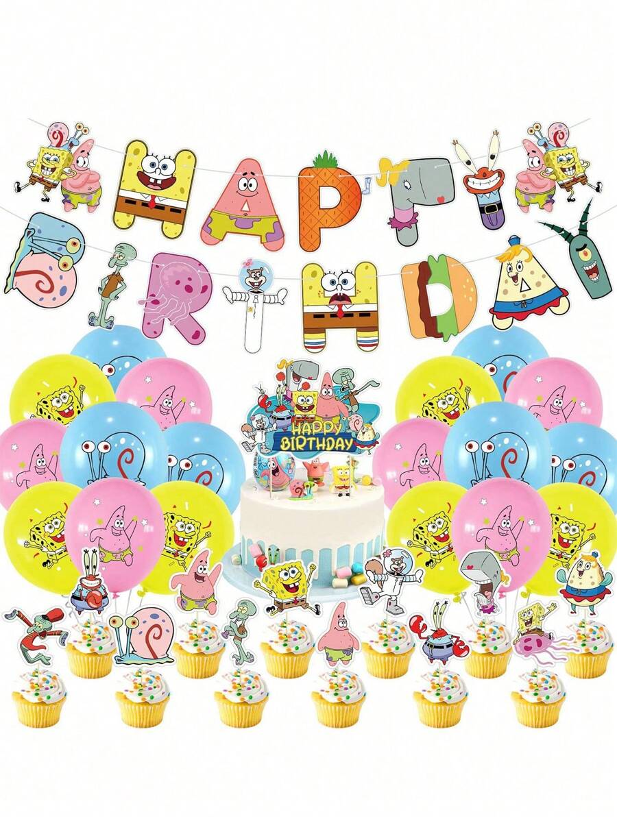 bandai Cute Cartoon Sponge Birthday Party Decorations Krabs Squidward ...