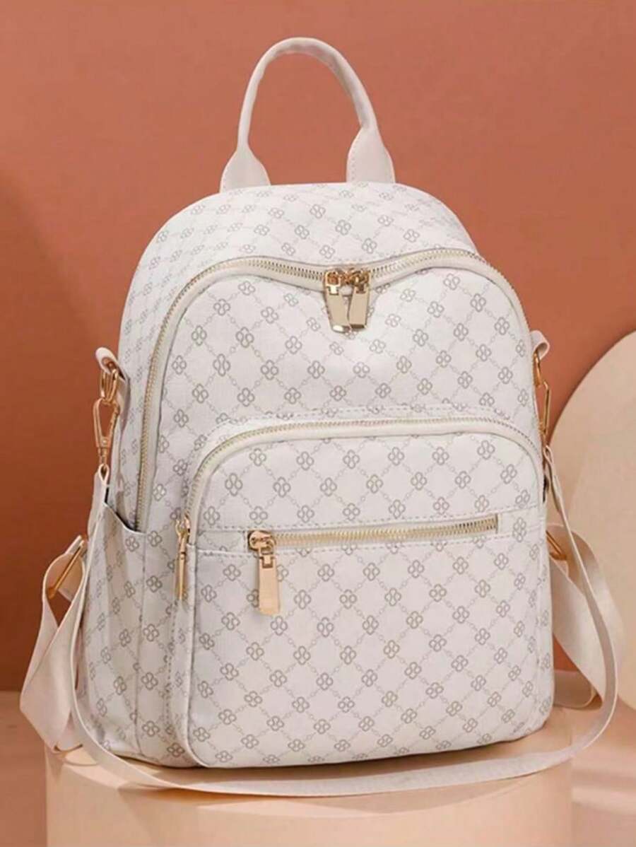 LECEY Vintage Fashionable Stone Textured Solid Color Backpack For Women ...