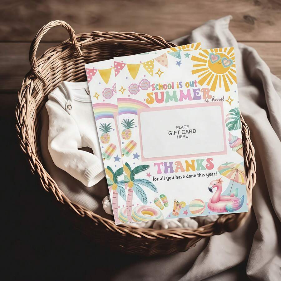 20 Pcs, Summer Thank You Gift Card Holders, School Holidays Summer Is ...