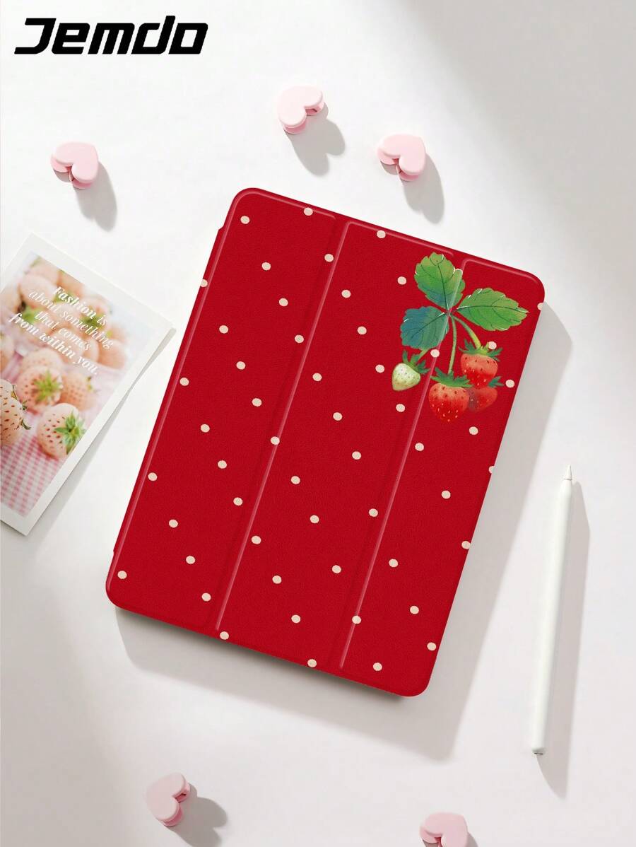 Red Polka Dot & Strawberry Pattern Tablet Protective Case, Compatible ...
