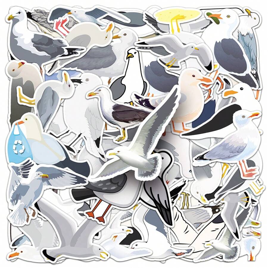 50pcs Cute Seagull Stickers, Cartoon Graffiti Waterproof Vinyl Stickers ...