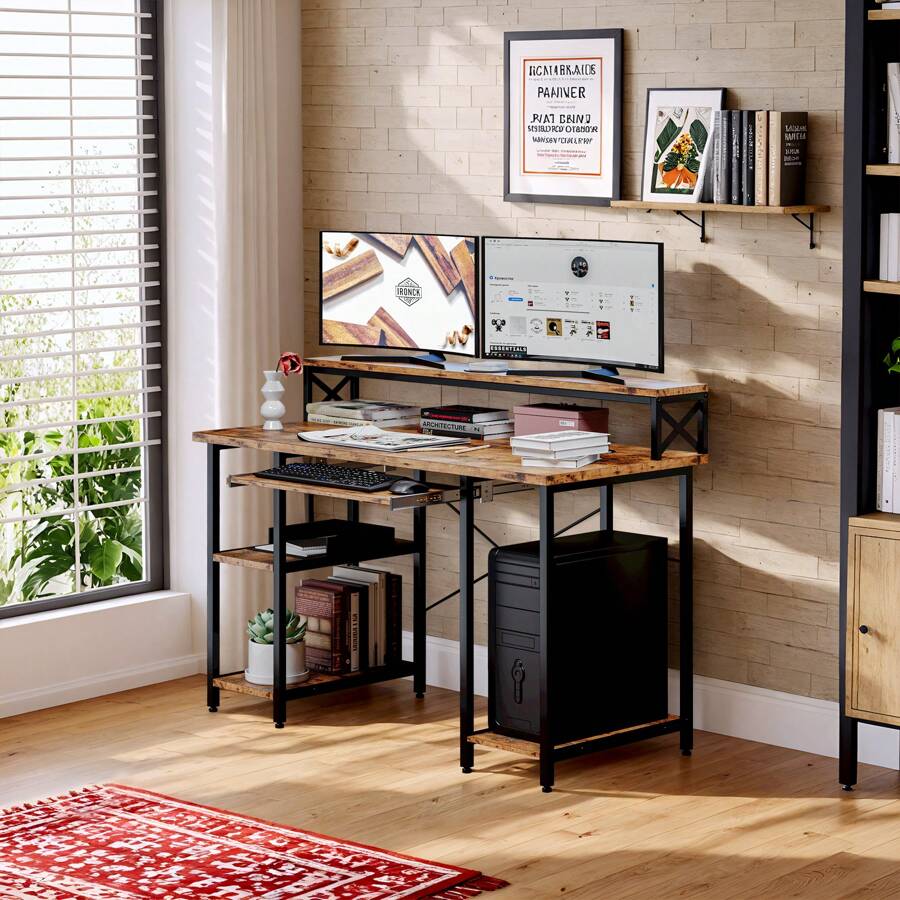 Home Office Desk With Keyboard Tray, 47" Computer Desk With Monitor ...