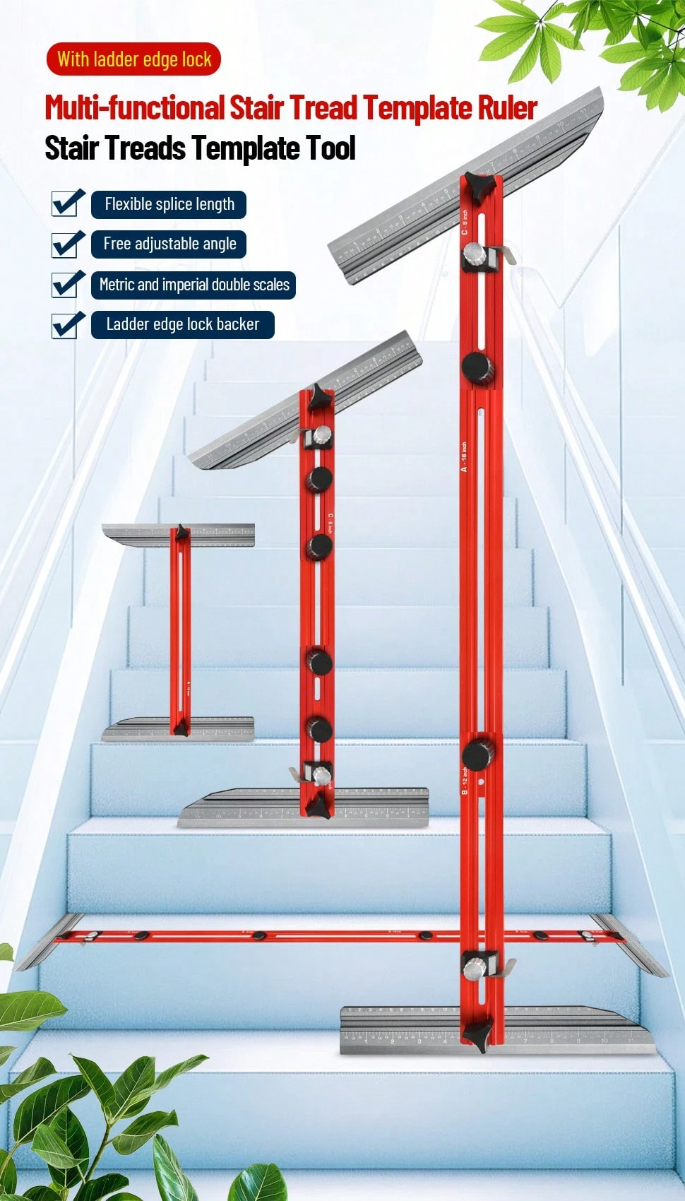 Misuratore di pedata per gradini solidi, modello di pedata per scala ...