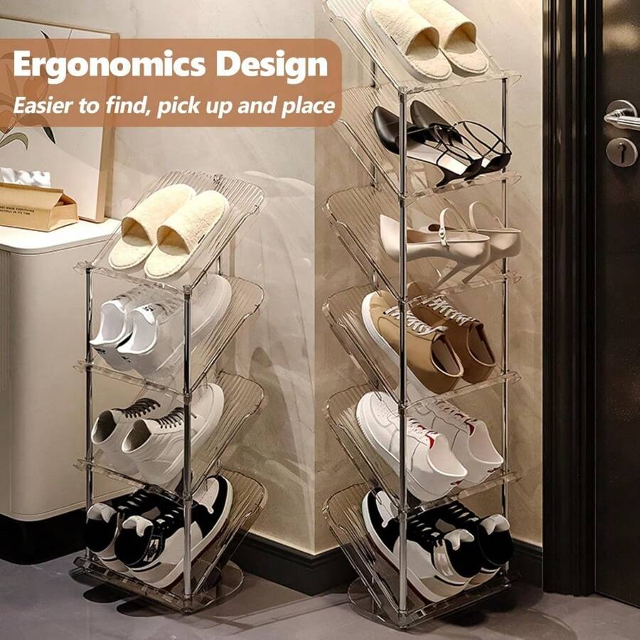 2 Pack Sloping Narrow Shoe Rack 5 Tiers - Free Standing Vertical Shoes ...
