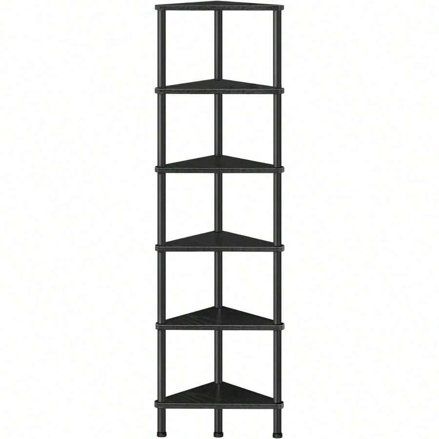 Corner Shelf, Industrial 6-Tier Wall Corner Bookshelf With Metal Frame ...
