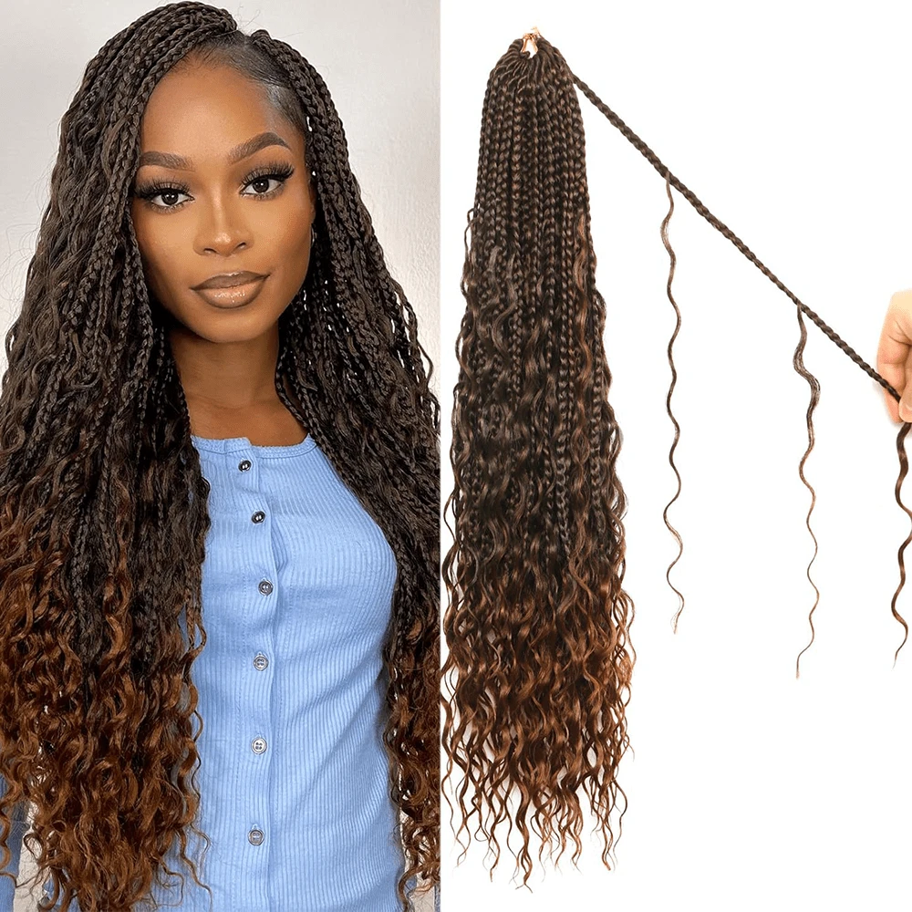 Boho Crochet Braids 1/4/7 Packs 24/30 Inch Goddess Box Braids Crochet ...
