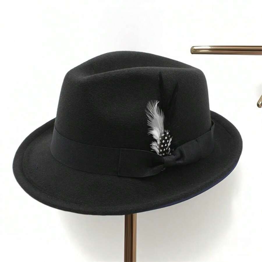 Men Felt Fedora Hat Vintage Short Brim Trilby Hat Lightweight Panama ...