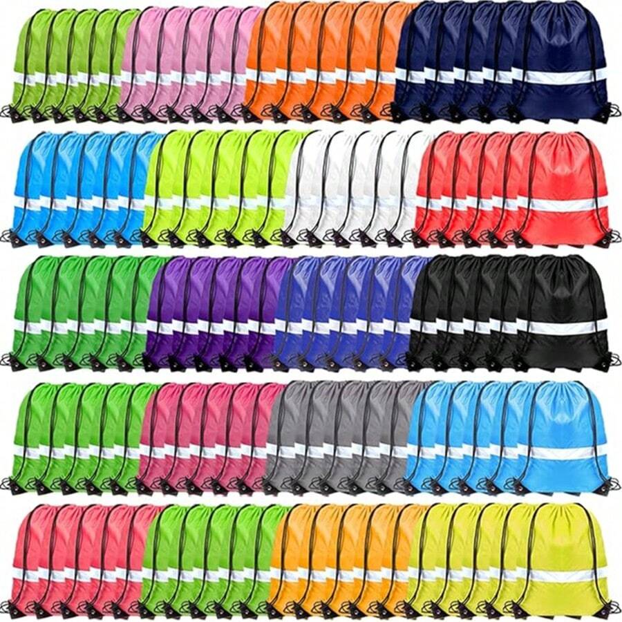 100 PCS Drawstring Bags Reflective Backpack Drawstring Gym Bag Swim Bag ...