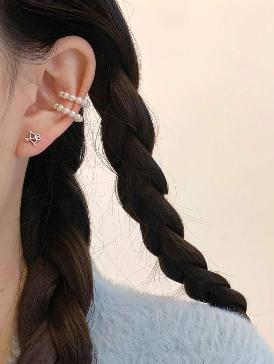 1 Pair Cute C-Shape Pearl Earrings, Dainty Minimalist Earring Cuffs, Elegant Earring Clip ...