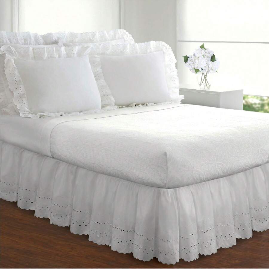 FRESH IDEAS Eyelet Bed Skirt Dust Ruffle Embroidered Details, Classic ...