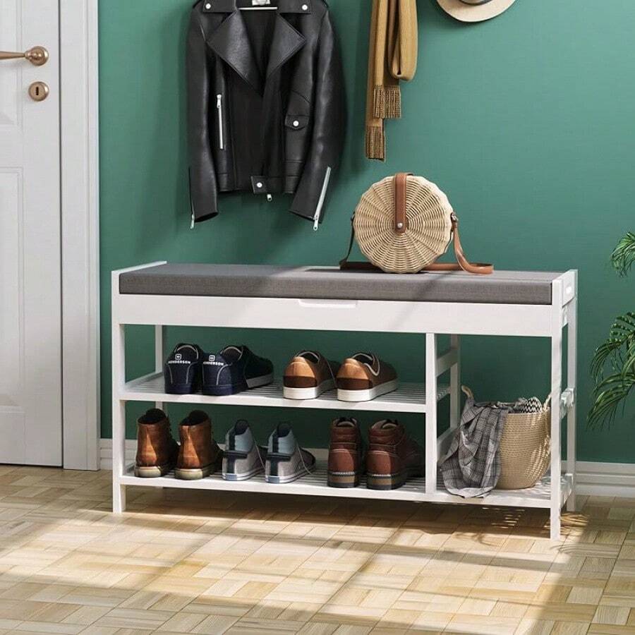 HIFIT Bamboo Shoe Bench Rack With Storage, Entryway Storage Bench With ...