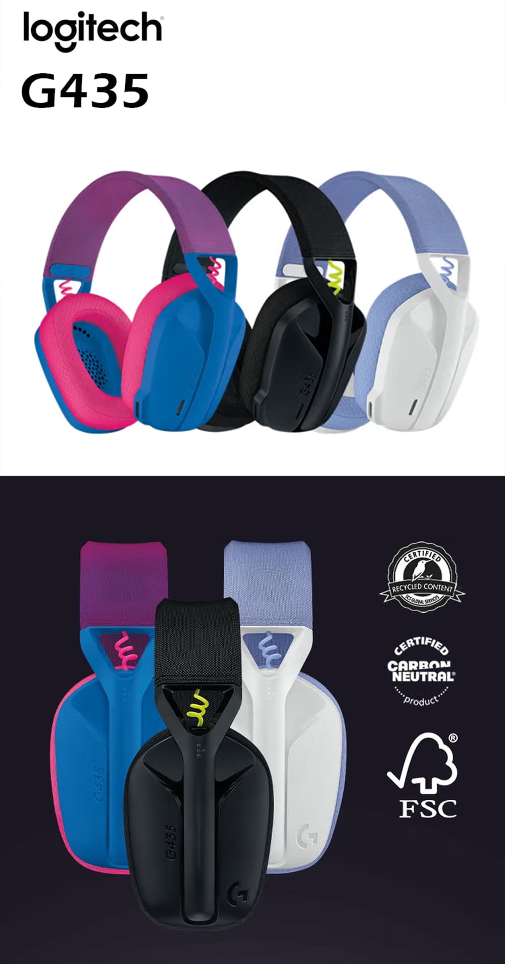 Logitech Logitech G435 LIGHTSPEED Bluetooth Wireless Gaming Headset ...