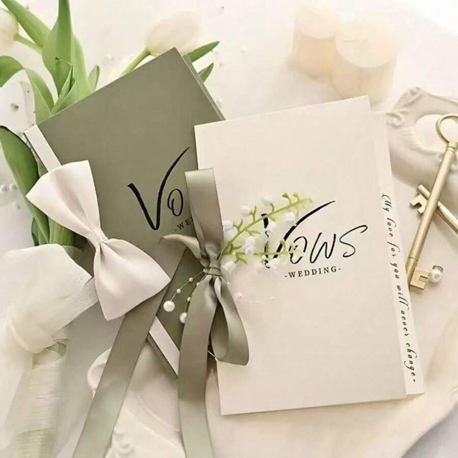 2 Pieces Per Pair Of Wedding Vow Cards With Key-Style Pens. Simple ...