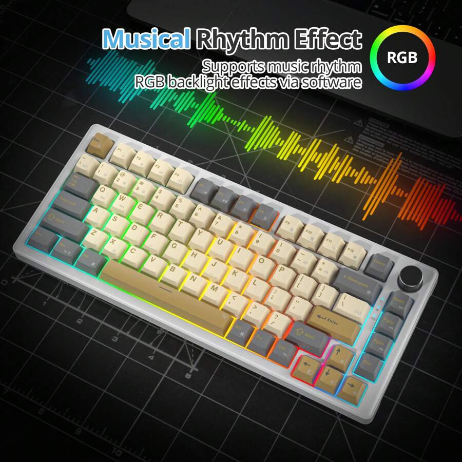 75% Mechanical Keyboard Gasket With Knob, Creamy Sounding Wired Gaming ...