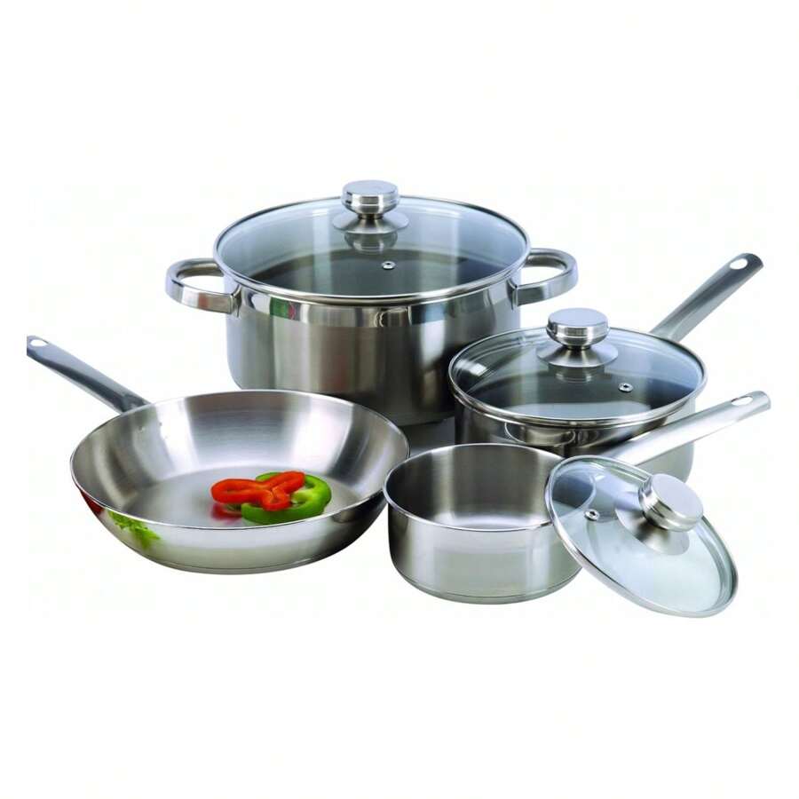 Stainless Steel Cookware Set, 7 Piece, Silver | SHEIN USA