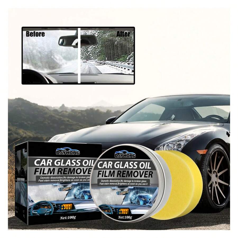 Car Glass Oil Film Remover, Rain Mist Smeary Clean Car Windscreen ...