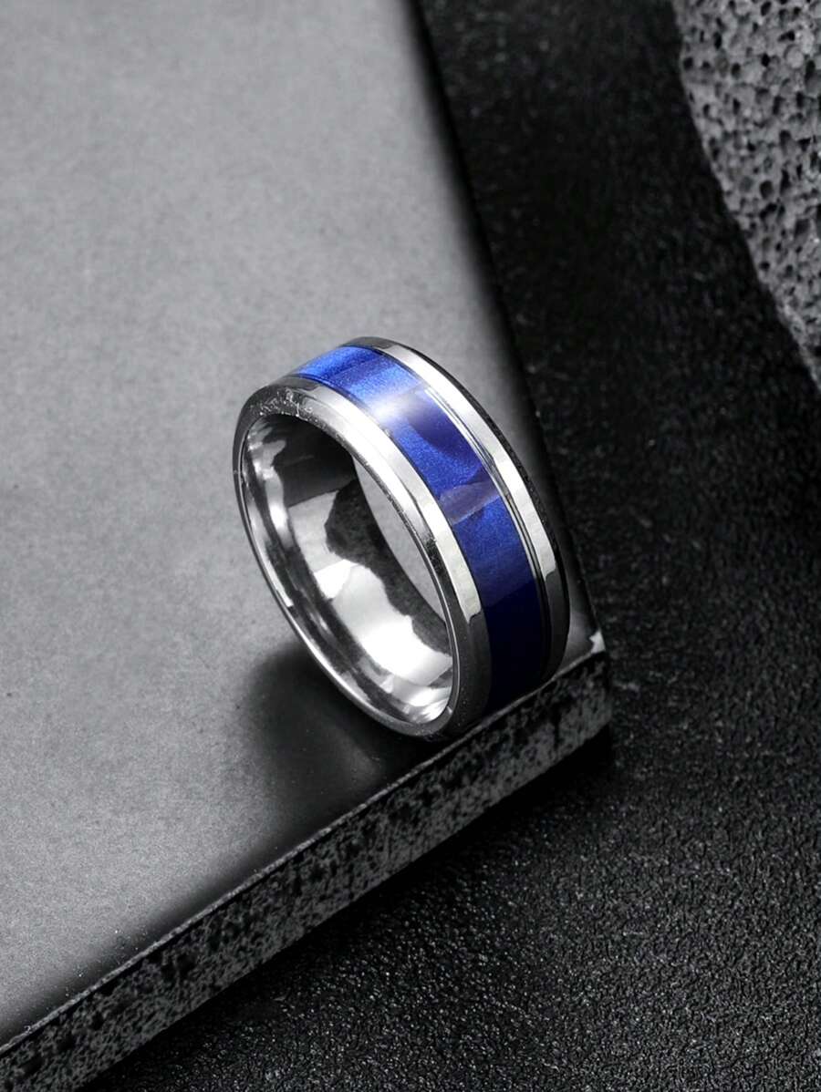Men's Gradient Blue Band Ring Stainless Steel Fashion Cool Style For ...