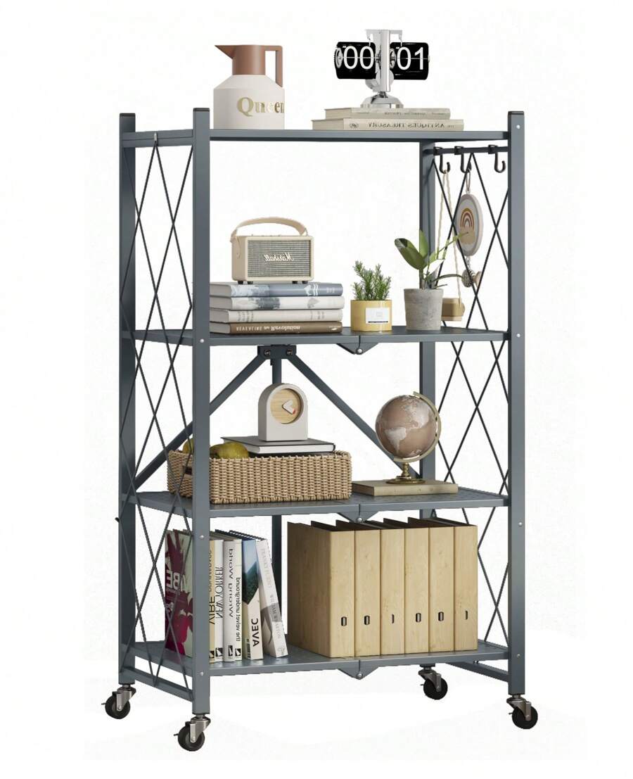 Fenbeli 4-Tier Storage Shelving Unit, Metal Shelf, Foldable Storage ...