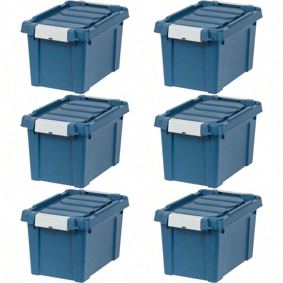 6 Pack Navy 5 Gallon Made In USA Lockable Stackable Storage Bins With ...