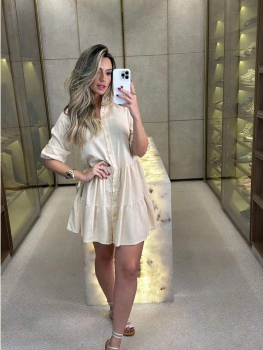 vestido virginia listrado manga longa 3/4 | SHEIN Brasil