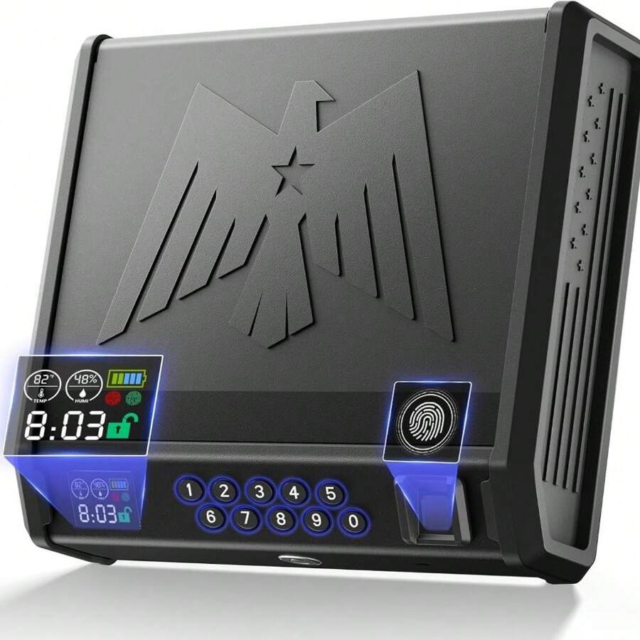 MOJOHAND Gun Safe For Pistols With LCD Display Of Temperature Humidity ...