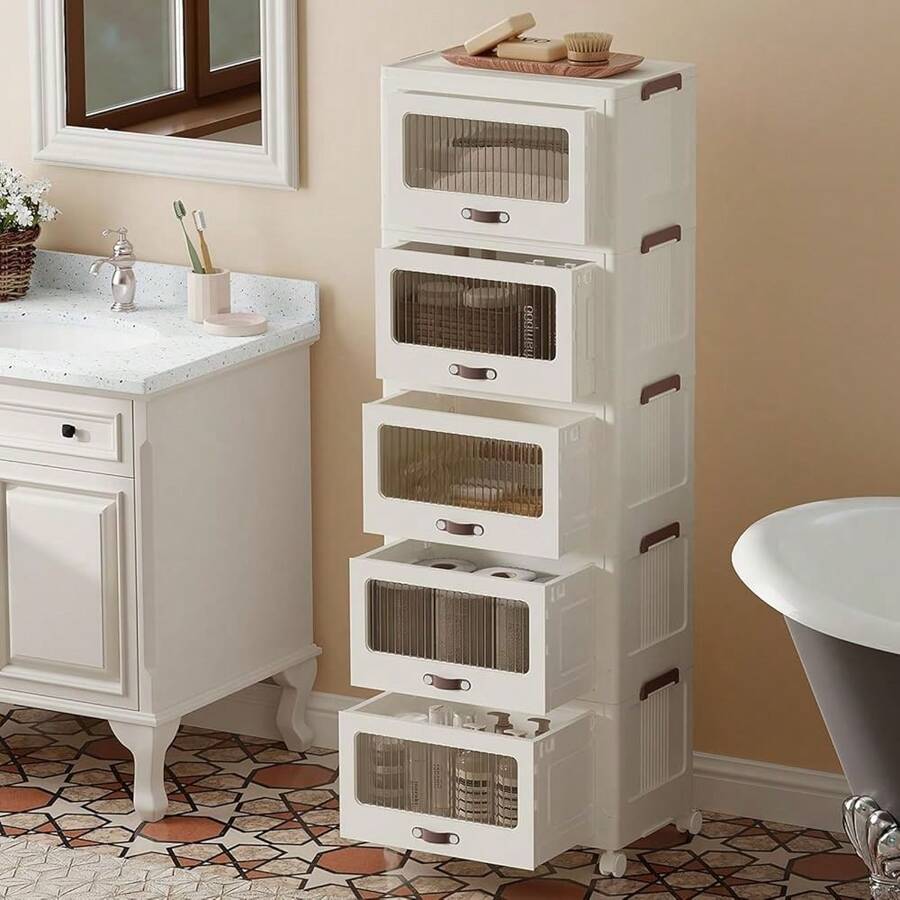 New HOOBRO 4-Tier Stackable Storage Boxes Drawer, 24.4 L Plastic ...