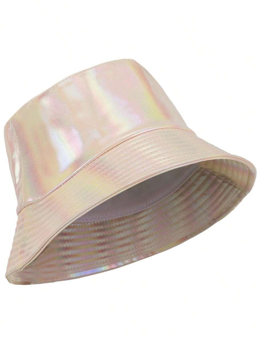 Unisex Fashion Metallic Bucket Hat PU Leather Holographic Bucket Hat ...