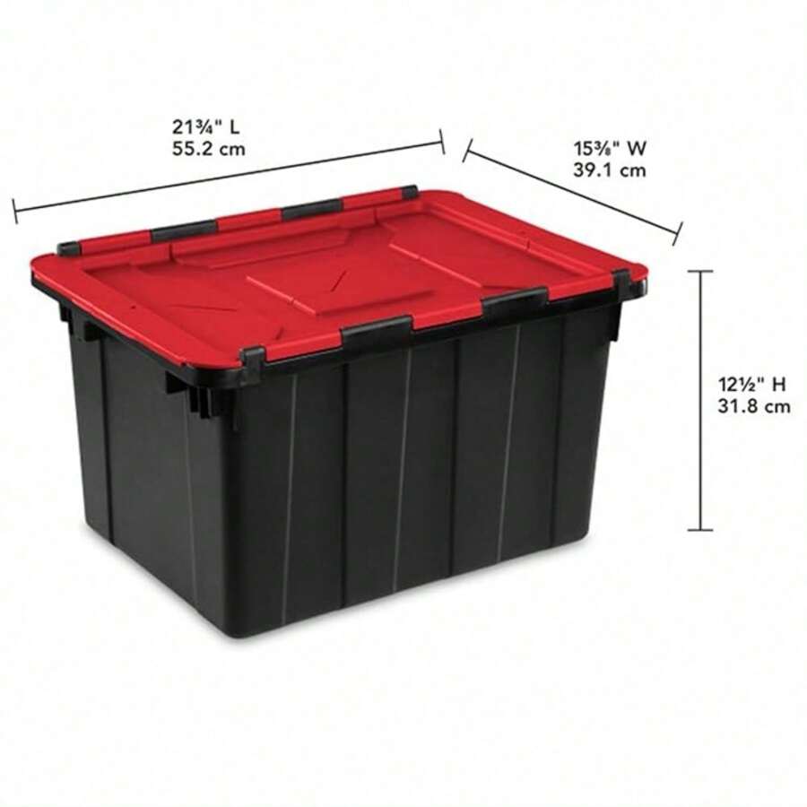 6 Pack Hinged Lid Industrial Totes, 12 Gal Stackable Storage Bins ...