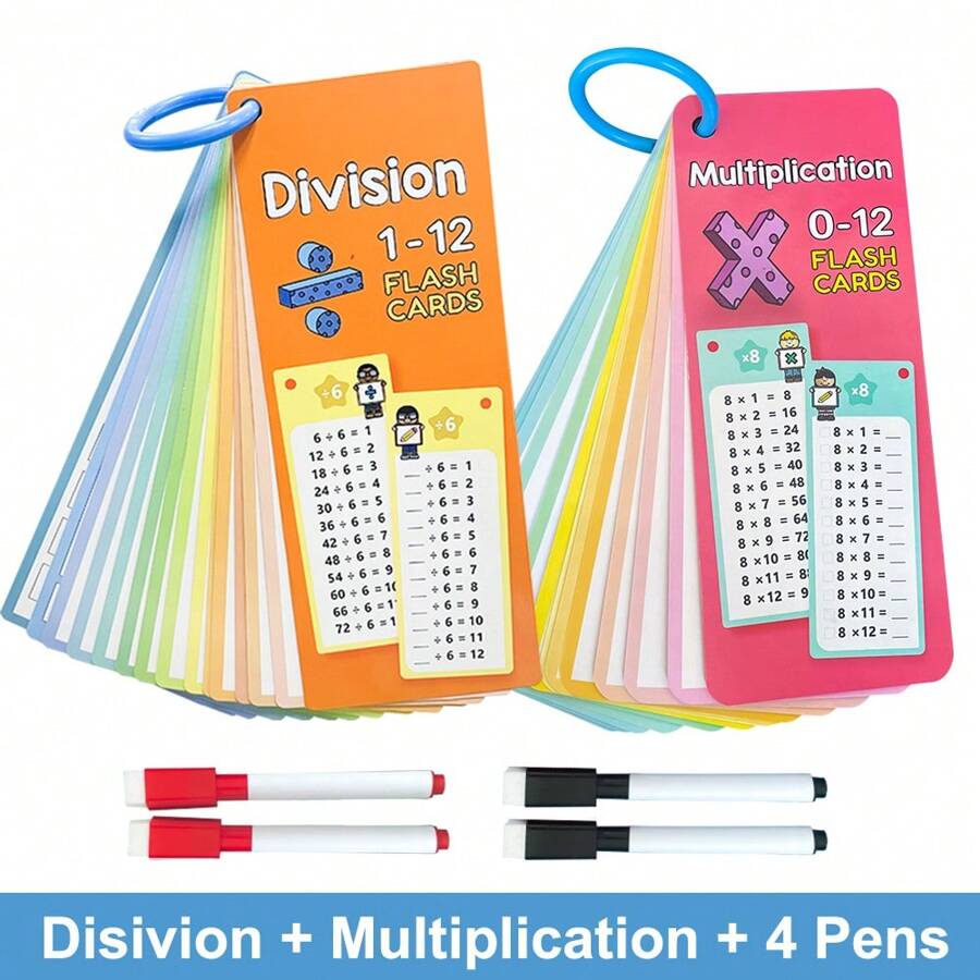 30 cartes de multiplication et de division de 0 à 12 avec marqueurs ...