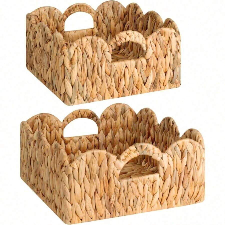 Wicker Storage Baskets, Wicker Basket For Shelves, Scalloped Edge ...