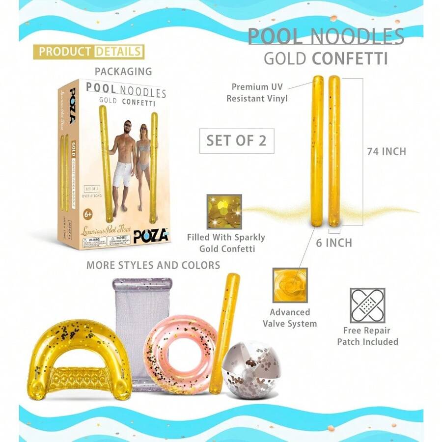 2 Pack Inflatable Jumbo Pool Noodles Floats - Premium Luxurious 74 Inch ...