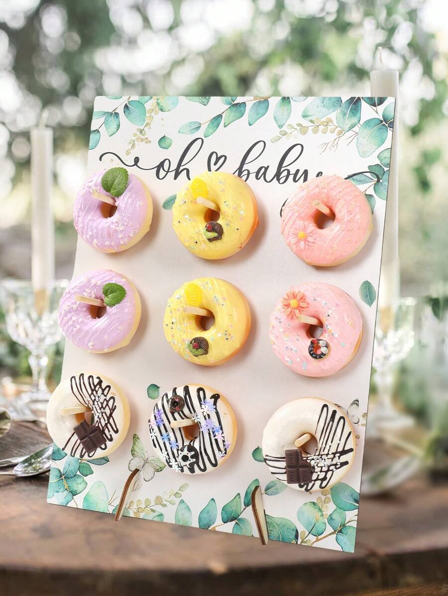 1set Eucalyptus Leaf Wooden Donut Rack, Home Donut Display Rack For 9 ...