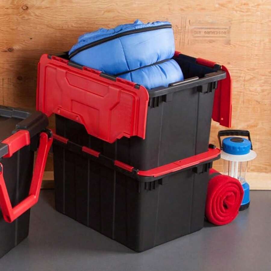 6 Pack Hinged Lid Industrial Totes, 12 Gal Stackable Storage Bins ...