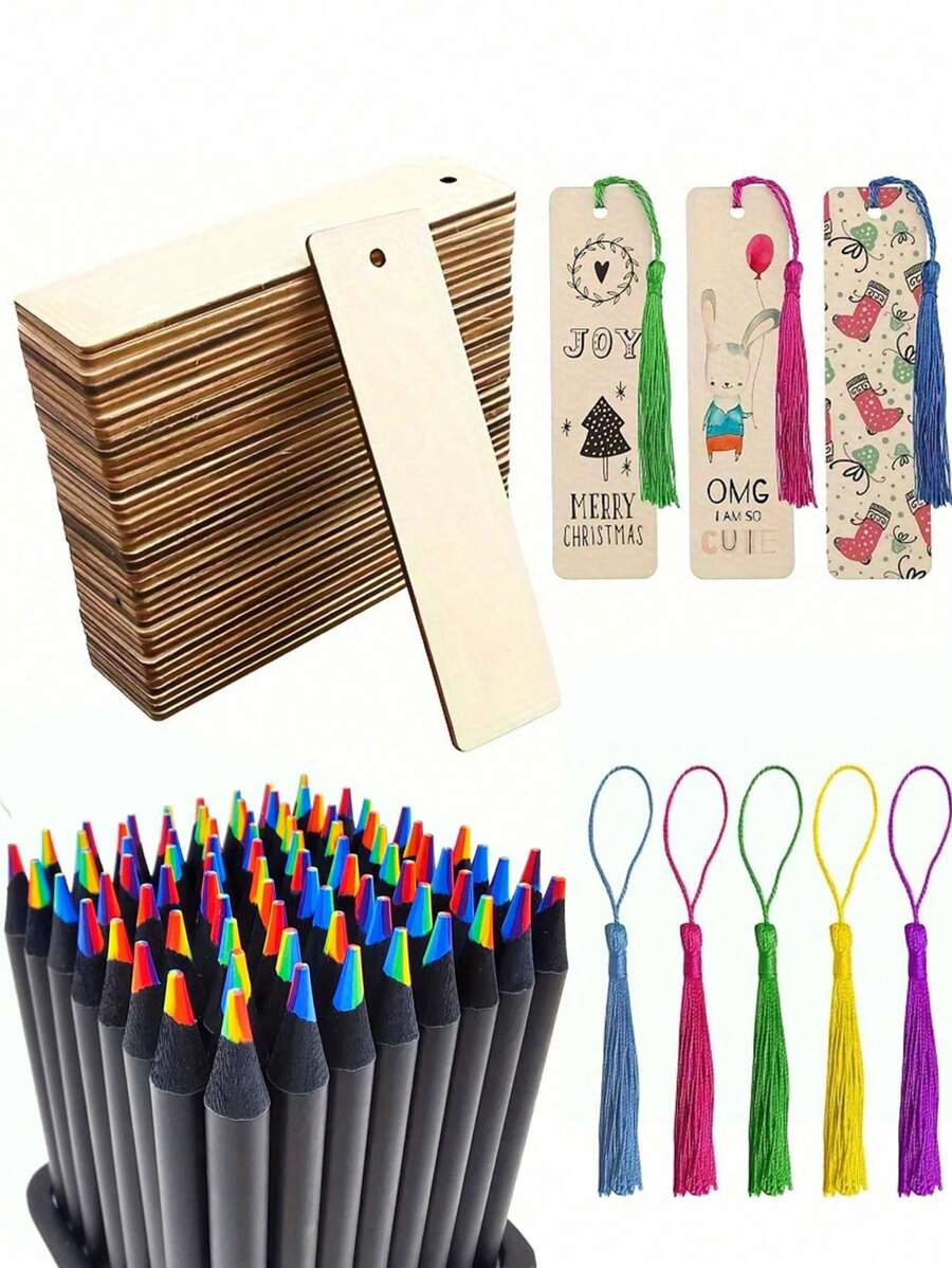 1 Set High Quality Smooth Wooden Bookmarks (With 7-Color Rainbow Pens ...