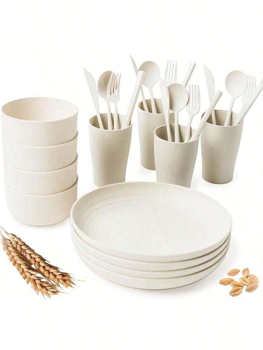 28-Piece Reusable Wheatgrass Dinner Plate Set - Complete Kitchen ...