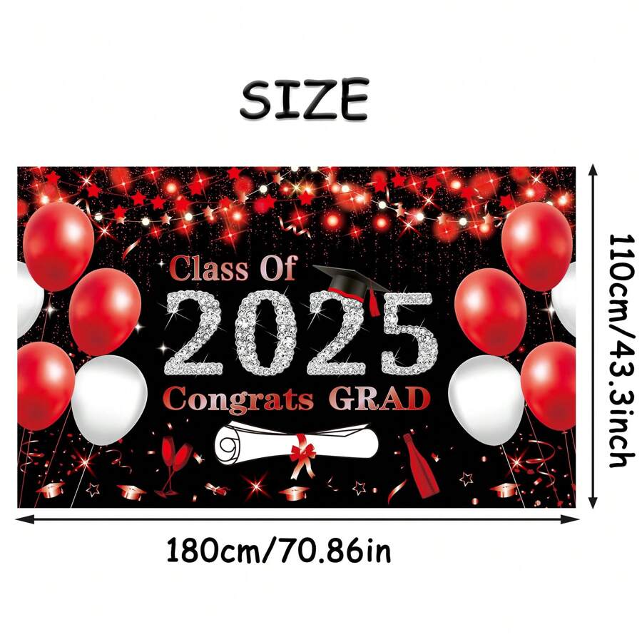 Black Red Graduation Party Decorations, Red 6x3.6ft Red Class Of 2025 ...