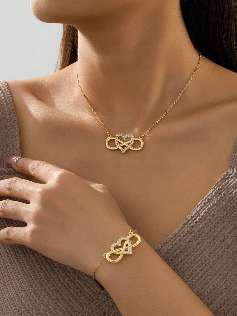 1 Set Dreamy Interlaced Crystal Heart & Infinity Symbol Women Pendant ...