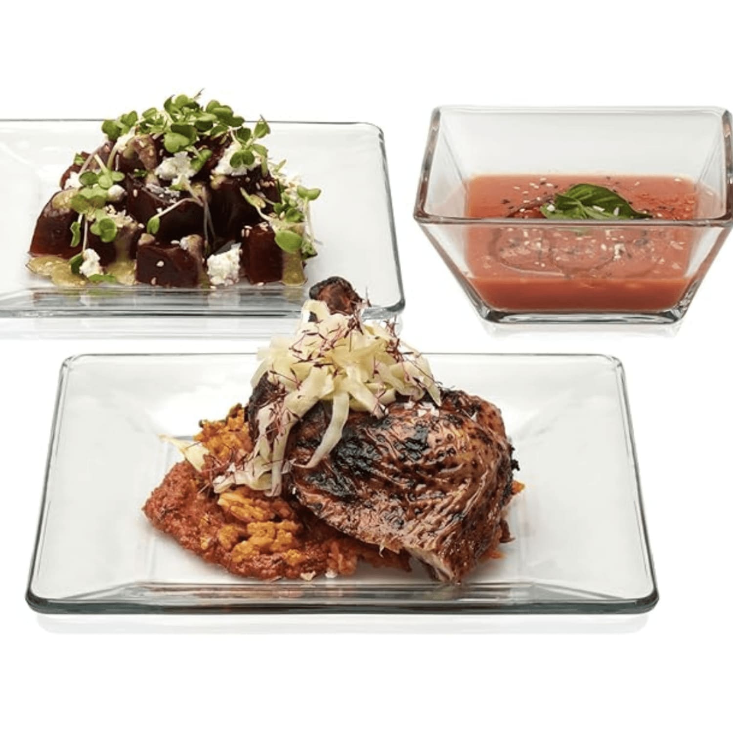 Glass Dinnerware Set, S K Square Clear Glass Plates And Bowls Set Of 12 ...