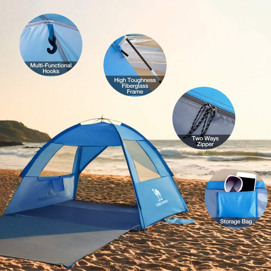 CAMEL CROWN Beach Tent UPF 50+ Sun Shelter For 6 Person, Lightweight ...