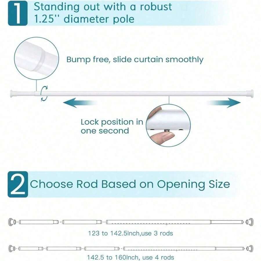 Spring Tension Curtain Rod,123 To 160 Inches Adjustable, Extra Long ...