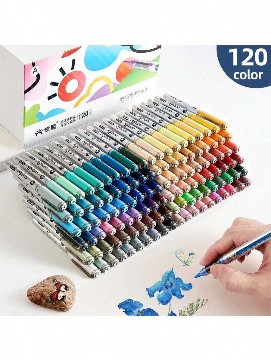 120 Colors Dual Tip Alcohol-Based Marker Pen, Acrylic Liquid Direct-Dip ...