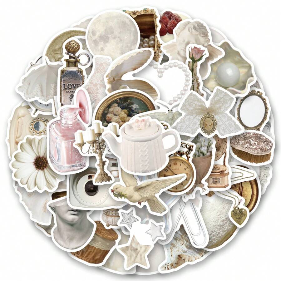 50PCS White Aesthetics Stickers Vinyl Aesthetics Stickers Scrapbooking ...
