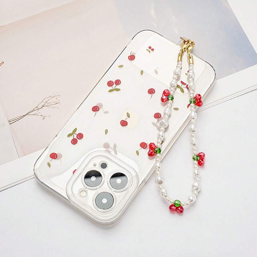 Women Pearl Phone Charms, Elegant Sweet Cherry Portable Phone Strap ...