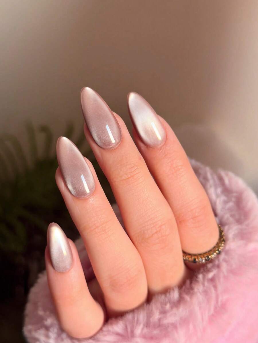 24pcs/Set Y2K Glossy Almond-Shaped Acrylic Magnetic Cat Eye Nail ...