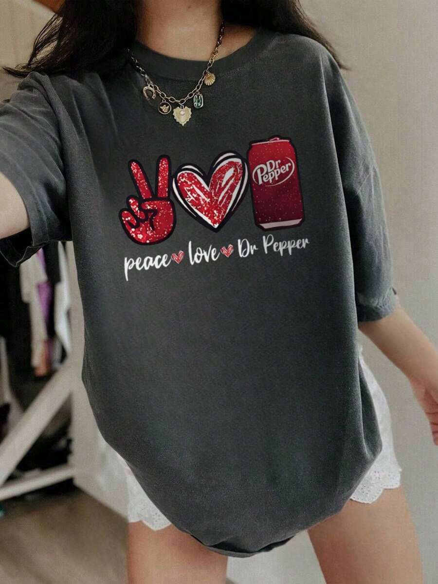 A Casual Printed Round Neck Pullover Short Sleeved T-Shirt For Girls ...